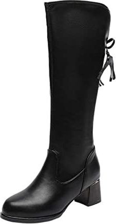 E.SSUE Bottes Hautes Femmes Genoux Bottes Longue Bottes Bout Rond Talon Compensé Élégant Cuissarde Femme Sexy Bottes Hautes au Genou Couleur Pure Talons Haut