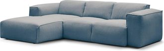 Studio Copenhagen home24 Ecksofa 3-Sitzer mit Longchair Blau/Blau Webstoff Saia 251cm Longchair davorstehend links Modern