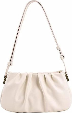 Generic Sac &agrave; main et sac &agrave; main pliss&eacute;s tendance pour femme, sacs &agrave; bandouli&egrave;re en cuir avec fermeture &eacute;clair, petits sacs &agrave; main sous les bras, blanc, Small