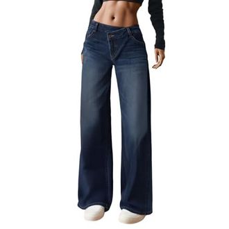 Generic Jean Femme Taille Haute- Jean Large Femme Droit Chic Et Elegant Style R&eacute;tro D&eacute;contract&eacute; Ample Pantalon Confortable Temp&eacute;rament Polyvalent Streetwear P