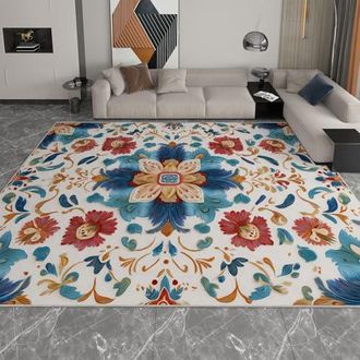 Generic Tapis de Salon Lavable en Machine 160 x 230 cm, Tapis &agrave; Faible Poil Antid&eacute;rapant avec Imprim&eacute; &Eacute;l&eacute;gant Floral G&eacute;om&eacute;trique Vintage - pour la Chambre &agrave; C