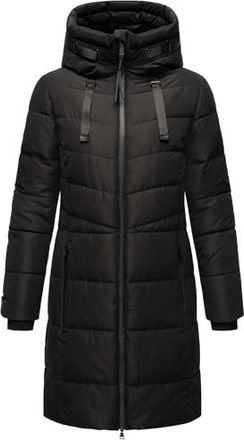 Marikoo Natsukoo Manteau dhiver matelassé chaud pour femme avec capuche réglable et col haut, Noir, XL