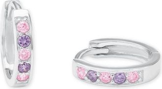 Amor Creolen 925 Sterling Silber Mädchen Kinder Ohrschmuck, mit Zirkonia synth., 1,2 cm, Lila, Kommt in Schmuck Geschenk Box, 2021277