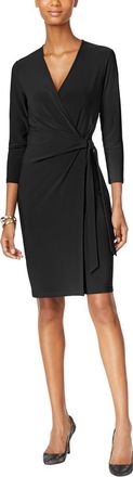 Anne Klein Damen Klassisches Wickelkleid mit V-Ausschnitt Kleid, schwarz, Mittel
