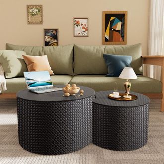 Generic Runde Beistelltische (2er-Set), Moderne runde MDF-Tischplatte, ideal f&uuml;r kleine R&auml;ume wie Wohnzimmer, Schlafzimmer oder Wohnung, Keine Montage erforde