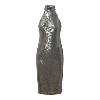 Ralph Lauren Robe midi colonne &agrave; sequins et col montant - Femme - Robes - Gris - Taille: 36 FR