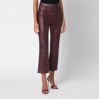 Rotate Braune Caprihose aus Leder mit ausgestelltem Bein