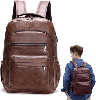 Generico Sac &Agrave; Dos De Voyage Vintage - Bookbag Casual En Cuir | Office, &Eacute;cole, &Eacute;l&eacute;gant Sac &Agrave; Bandouli&egrave;re Avec Ports De Charge USB Et Cuir PU R&eacute;sistant, Sac &Agrave; D