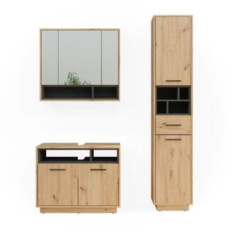 Vicco Ensemble de meubles de salle de bain Beatrice, Ch&ecirc;ne Artisan, 3 pi&egrave;ces, avec armoire haute