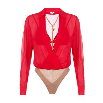 Elisabetta Franchi Body aus Georgette mit Juwelenkette - - Tops - Damen - Rot - M
