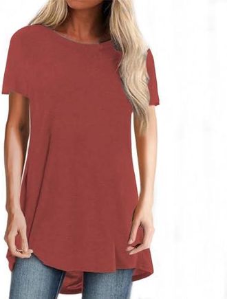 Generic Tunique pour femme - Col rond - T-shirt long d&eacute;contract&eacute; 2025 - Joli t-shirt &agrave; manches raglan - Coupe ample - Ourlet incurv&eacute; - T-shirt fluide Y2K tend