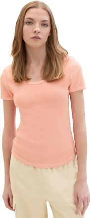 Tom Tailor Damen Basic T-Shirt mit Ripp, burnt terracotta, XXL