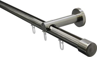 Gardinia Gardinenstangen-Set Isa, 1-läufig mit Innenlauf II, Komplettgarnitur inkl. Trägern, Endstücken und Gleitern, Ø 20 mm, 220 cm, Edelstahl-Optik
