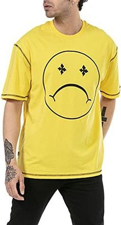 Red Bridge T-Shirt pour Homme à Manches Courtes Oversize Coton Col Rond Jaune S