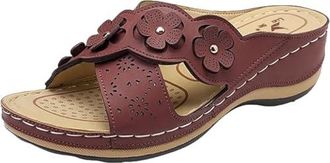 Generic Sandales orthop&eacute;diques pour femme - Pantoufles d&eacute;t&eacute; confortables en cuir - Chaussures plates compens&eacute;es &agrave; bout ouvert - Respirantes - Style floral - P
