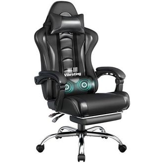 Yaheetech Chaise Gaming Massante Ergonomique Fauteuil Gamer Dossier et Appui-t&ecirc;te Hauteur R&eacute;glable avec Repose-Pied Similicuir Charge 136kg Noir
