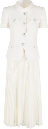 Self Portrait Femme, Robes, Blanc, Taille: 34 FR Collared Boucle Midi Dress