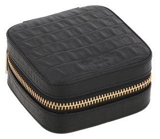 Gusti Leder Schmucketui Reise kompakt - Schmuckaufbewahrung Damen klein aus echtem Leder mit F&auml;chern f&uuml;r Ketten Ringe Ohrringe Schwarz - Schmuckk&auml;stchen Rei