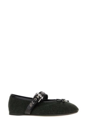 Miu Miu Womens Bottle Green Flannel Ballerinas Loden Ballerine Flat Shoes