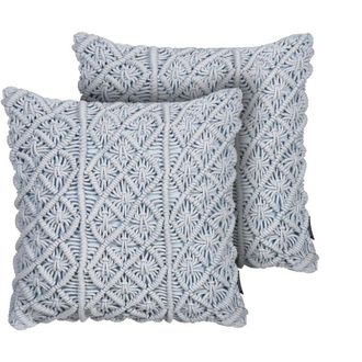 Beliani Dekokissen 2er Set Blau Baumwolle 45 x 40 cm Strickmuster Boho-Stil Wohnzimmer Salon Schlafzimmer
