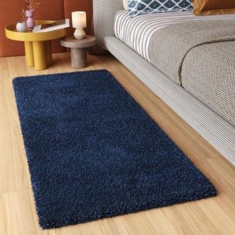 Tapiso Essence Tapis de Passage Poils Longs Shaggy Moderne Bleu Marine Uni Tapis Couloir Long Salon Chambre Adulte Descente de Lit Moelleux Epais Oeko-TEX 12