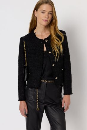 Gerard Darel Veste sans col en tweed uni &agrave; lurex - NESSA - Noir