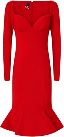Pinko Pinko - Robe mi-longue fourreau avec volants en satin - Femme - Robes - Rouge - Taille: 42 FR