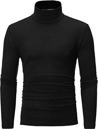 TiaoBug T-Shirt à Manches Longues Homme Slim Fit Haut Thermique Maillot de Corps Col Roulé Hiversous-Vêtement Chemise Décontracté M-4XL Noir B 3XL
