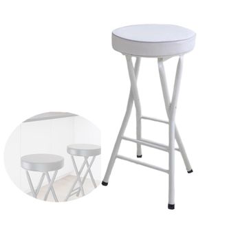 Generic Klappbarer Barhocker, Faltbarer Runder Gepolsterter Hockerstuhl mit Fu&szlig;st&uuml;tze, Thekenh&ouml;he f&uuml;r K&uuml;che, Wohnzimmer, Garten(White)