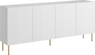 Dmora Londa Sideboard, Wohnzimmer-Sideboard mit vier Flügeltüren, hochgeklappt, 200x42 h82 cm, weiß