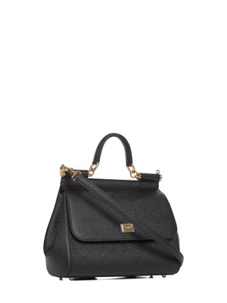 Dolce & Gabbana Womens Handbag Sicily Black Calf Leather Handbags Hand Bags
