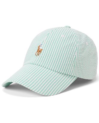 Ralph Lauren Seersucker Cap mit Stretch, Streifen und Logo-Stickerei in