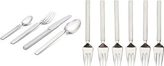 Alessi 4180S24 Dry Besteckset 24t teilig aus Edelstahl, Silber & 6 Stück Kuchengabel Dry