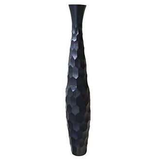 Leewadee Leewadee Grand Vase A Poser Au Sol pour Branches D&eacute;coratives De Pampa, Vase en Bois De Manguier, 85 cm, Nero