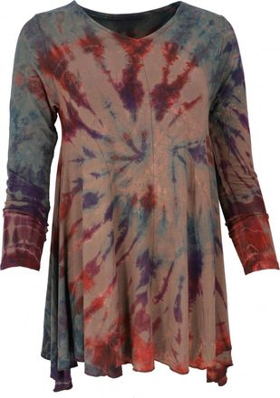 Guru Shop Batik Minikleid, Langarm Boho Tunika, Batikkleid - Braun, Damen, Synthetisch