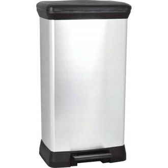 Curver Curver - Poubelle &agrave; p&eacute;dale rectangulaire 50L - Dimensions 39x29x72 cm - Plastique m&eacute;tallique - Syst&egrave;me anti-vacuum pour sac - Finition effet m&eacute;tal