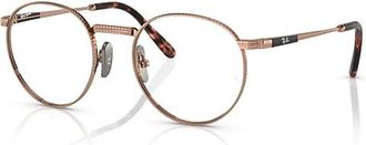 Ray-Ban Round II Titanium Optics Gold Fassung Klar Glas Polarisiert 47-20