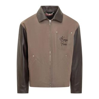 Kenzo Homme, Vestes, Beige, Taille: S Bomber en cuir et tissu bicolore