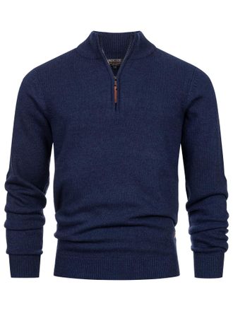 Indicode Herren INMargous Half-Zip Feinstrickpullover mit Stehkragen und Rei&szlig;verschluss | Herrenpullover Strickpullover f&uuml;r M&auml;nner Sky Captain, M