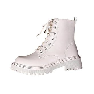 Generic Bottes &agrave; lacets pour femme &agrave; talon bloc &eacute;pais confortables - Bottines de motard &eacute;l&eacute;gantes de couleur unie - Fermeture &eacute;clair lat&eacute;rale - Antid&eacute;rapantes