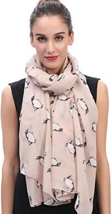Lina & Lily Écharpe Foulard pour Femme Imprimé Pingouin (Beige)