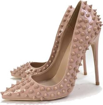Minitoo Escarpins à talons hauts pour femme - Chaussures de soirée tendance avec rivets, Mz21 34 Nude Talon 10 cm, 39.5 EU