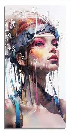 Wallario Design-Wanduhr, Acrylglasuhr Größe 30 x 60 cm, weiße Zeiger, Motiv Digitale Visionärin