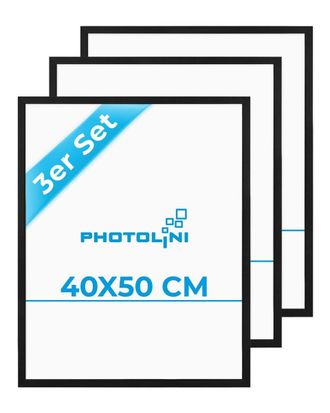 Photolini Bilderrahmen 40x50 schwarz Holz MDF, 3er Set Bilderrahmen 50x40 schwarz mit bruchsicherem Acrylglas, Rahmen 40x50 zum Aufh&auml;ngen, 50 x 40 frame mit Zub