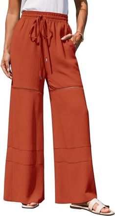 Grace Karin Pantalon dété léger à jambe large pour femme - Taille haute - Noeud noué - Décontracté - Ample - Fluide - Palazzo, Orange rouge., XL