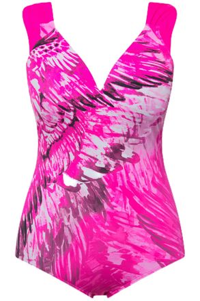 Ulla Popken Damen große Größen Übergrößen Plus Size Badeanzug, Flügel, Softcups, Schleife, recycelt neon Berry 46 826428586-46