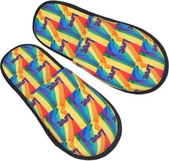 Generic Pantoufles De Voyage Rayures Rainbow Doux Pantoufles DHiver Cozy Chaussons Maison Pour Chambre Invit&eacute; Spa L