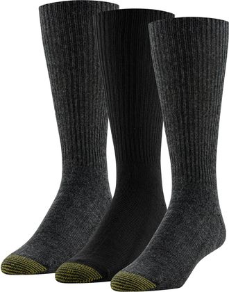 Gold Toe Mens Fluffies Crew Socks, 3 Pairs, Assorted, Shoe Size: 6-12.5