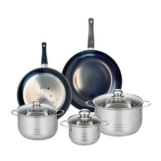 Fackelmann ELO 9739550 Batterie de cuisine 5 pièces, Ensemble de 2 Poêles de cuisson 28 et 32 cm et 3 faitouts 14, 20 et 24 cm Elo Prima Brillant, inox, inductio