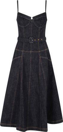 Self Portrait Femme, Robes, Bleu, Taille: 34 FR Flared Denim Midi Dress